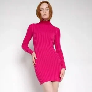 Zara | Dresses | Zara Two Tone Pink Orange Ribbed Knit Bodycon Mock ...